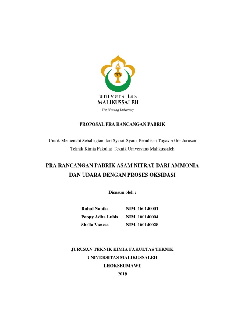 Proposal Tga Perancangan Asam Nitrat | PDF