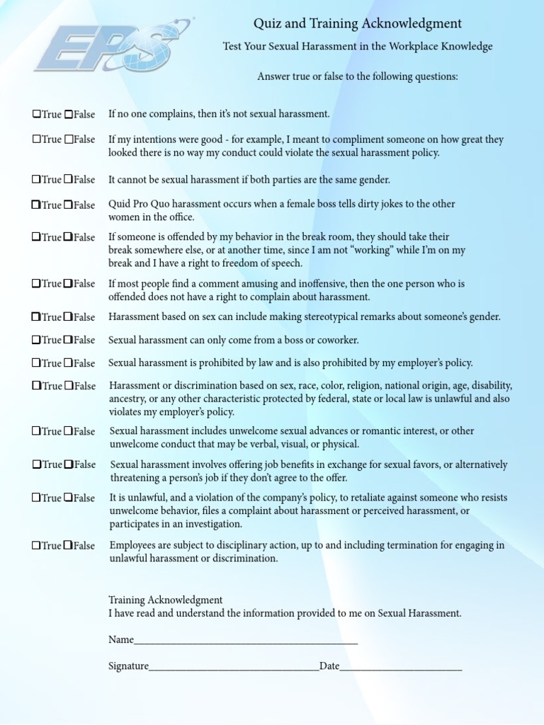 Harassment Quiz PDF | PDF | Sexual Harassment | Harassment