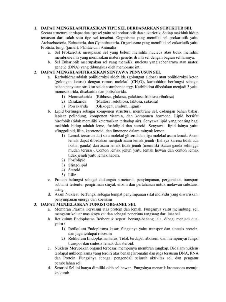 Dapat Mengklasifikasikan Tipe Sel Berdasarkan Struktur Sel | PDF