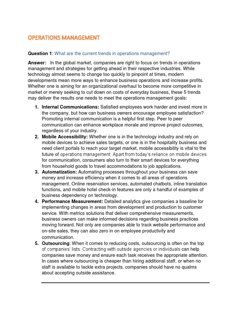 OPERATIONS MANAGEMENT Assignment | PDF | Computer Aided Design | Automation