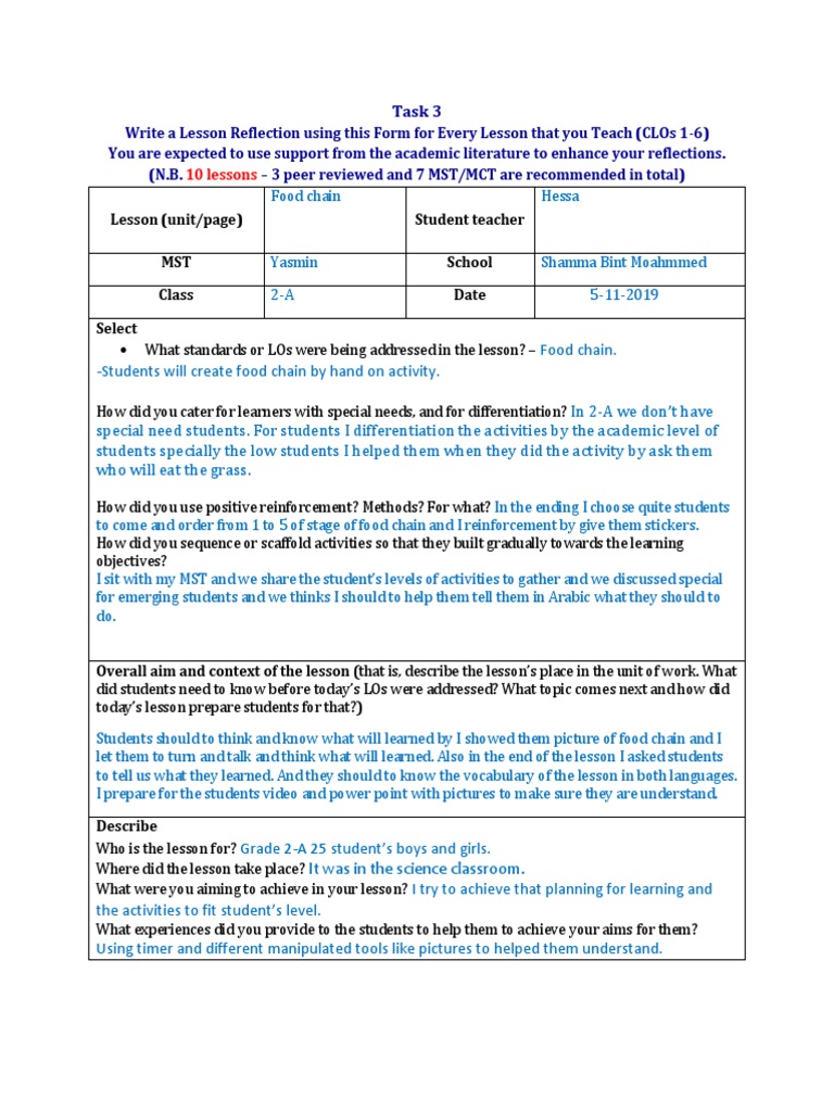Reflection Food Chain | PDF | Learning | Behavior Modification