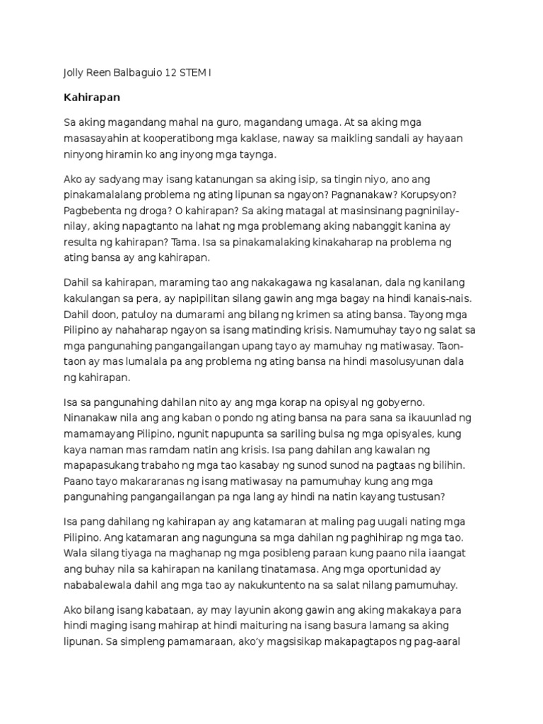 Kahirapan Talumpati | PDF