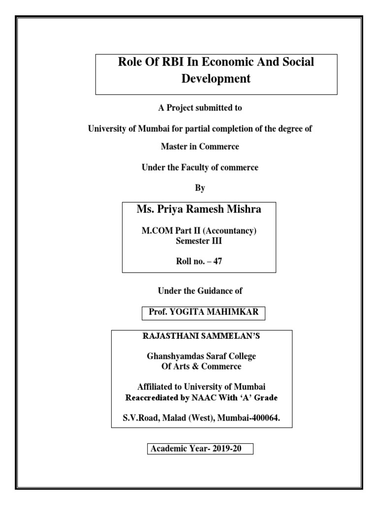 Role of RBI in Economic and Social Development PDF | PDF | Reserve Bank ...