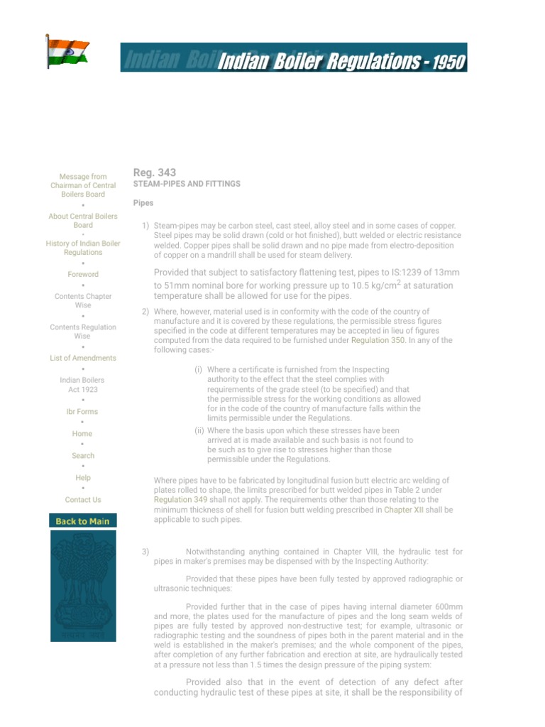 IBR - 1950 - Reg. 343 PDF | PDF | Pipe (Fluid Conveyance) | Welding