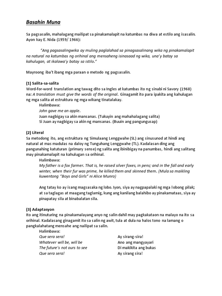 Gawaing Pagsasalin 1 | PDF