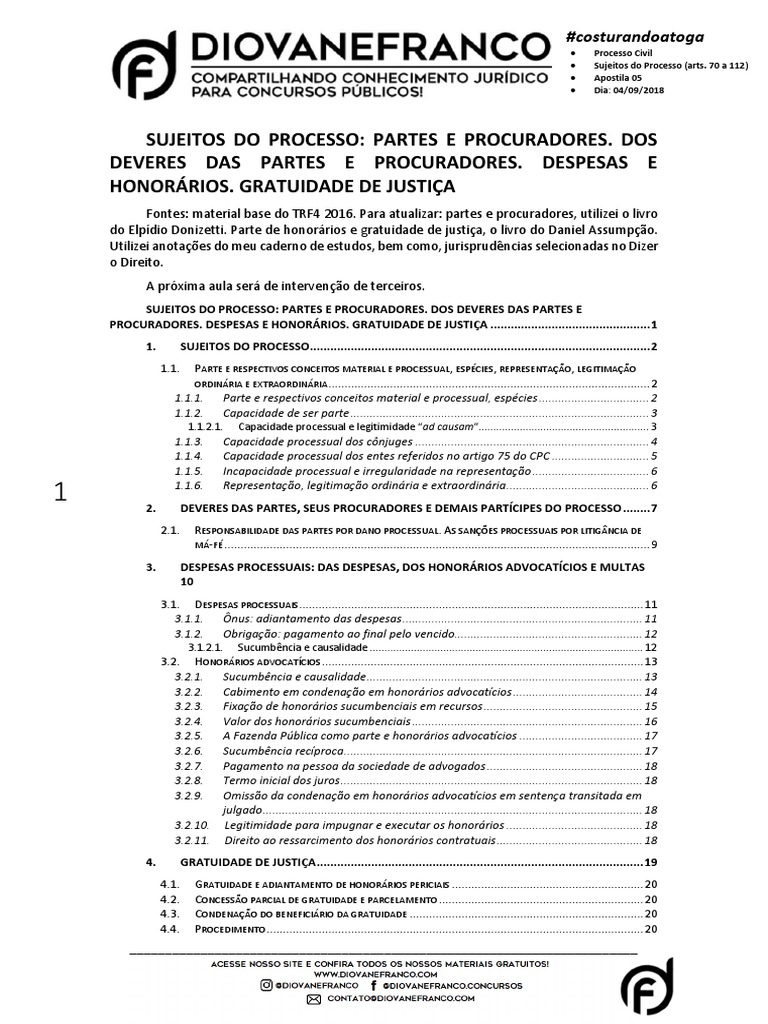 Apostila 05 - Sujeitos Do Processo PDF | PDF | Direitos | Litisconsórcio