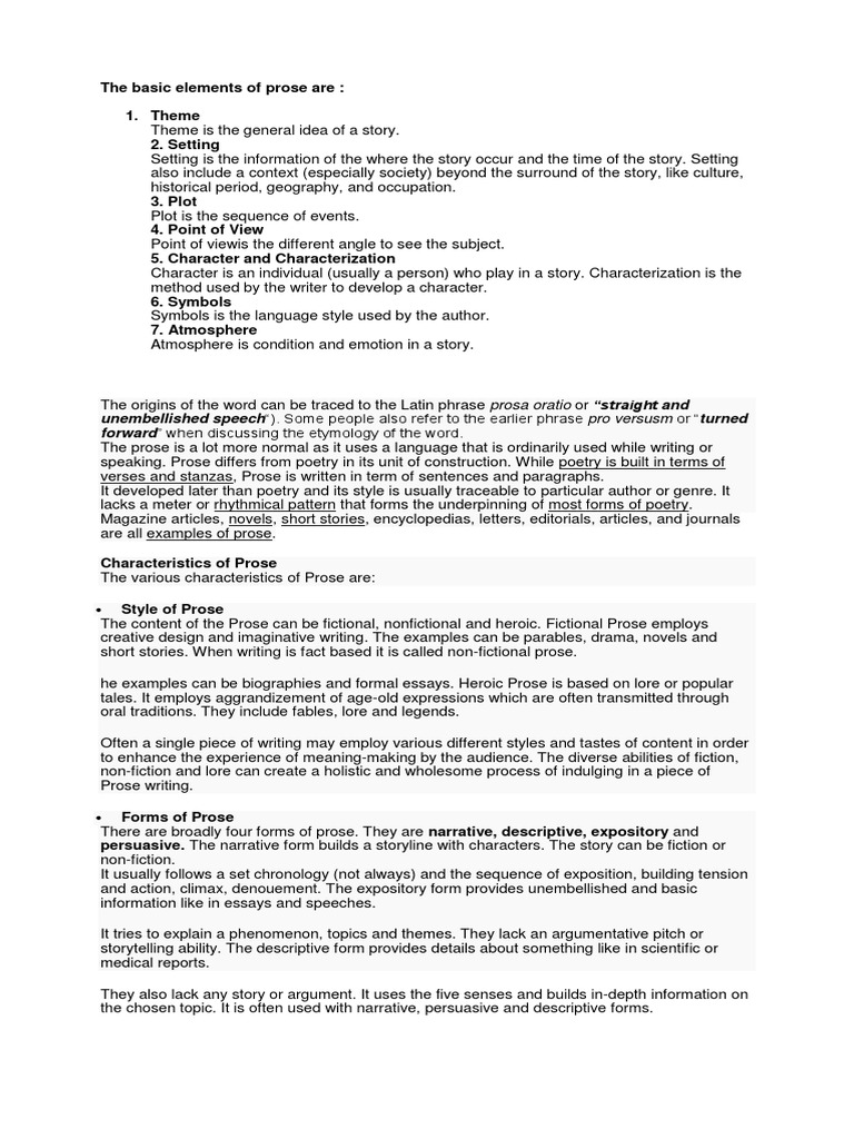 Elements of Prose | PDF | Narrative | Prose