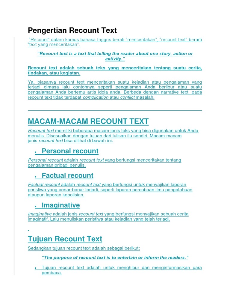 Pengertian Recount Text | PDF | Seni & Disiplin Bahasa | Kajian Bahasa ...