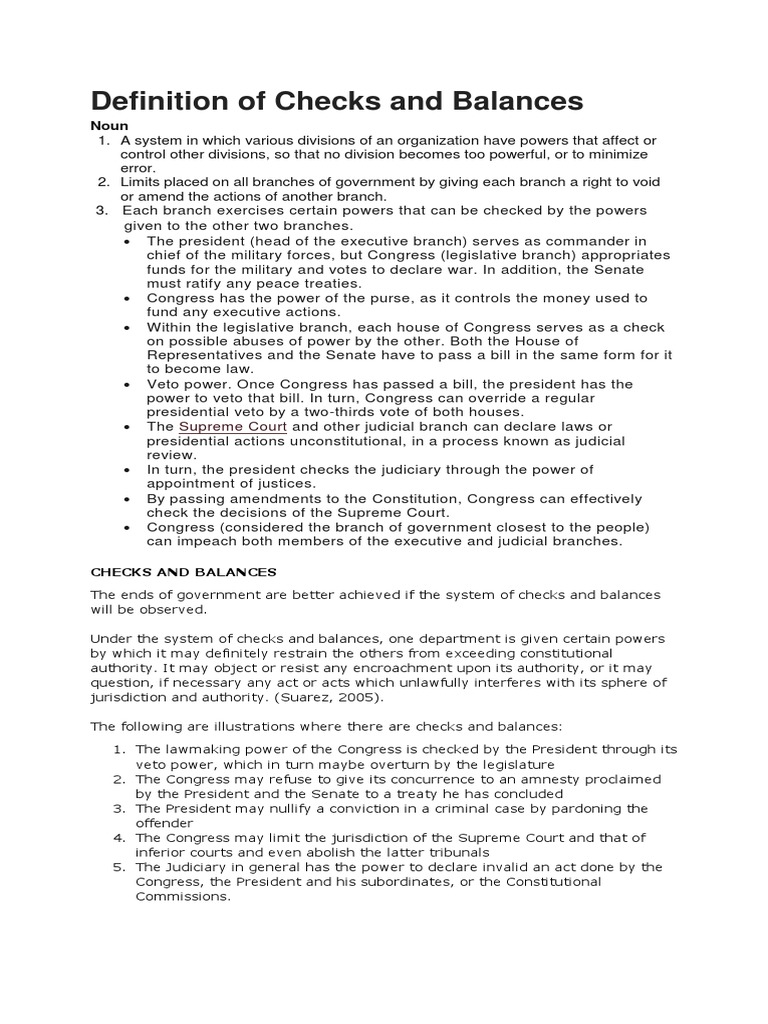 Checks and Balances Definition Explained | PDF | Separation Of Powers ...