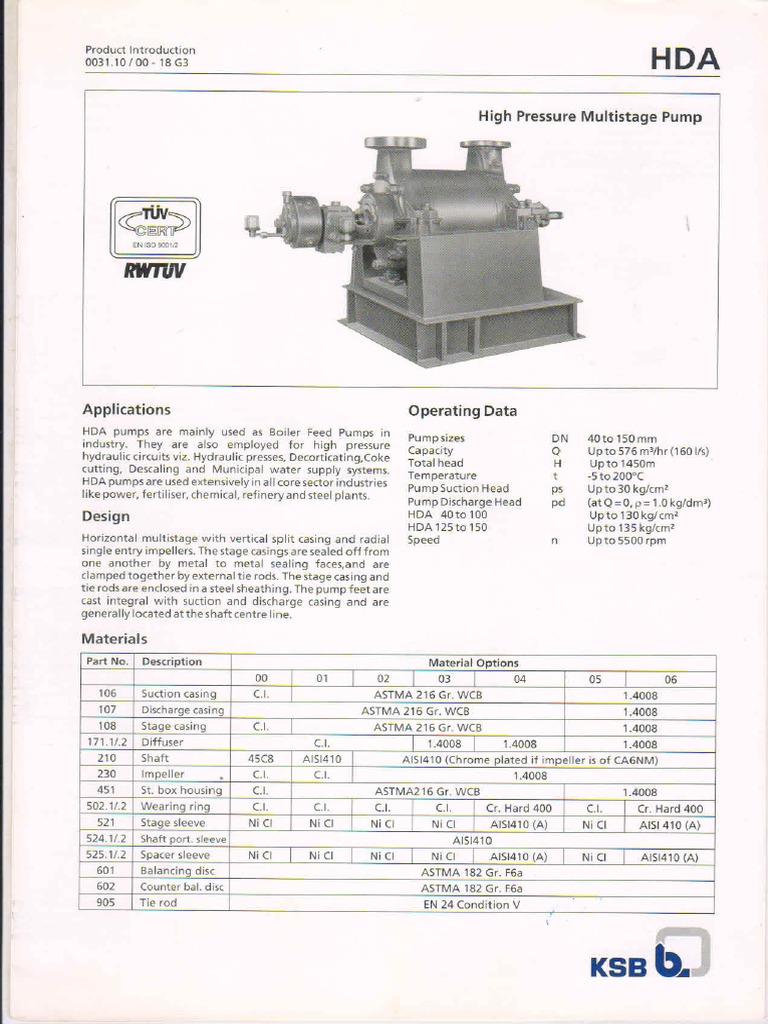 Hda KSB German Make Pump | PDF