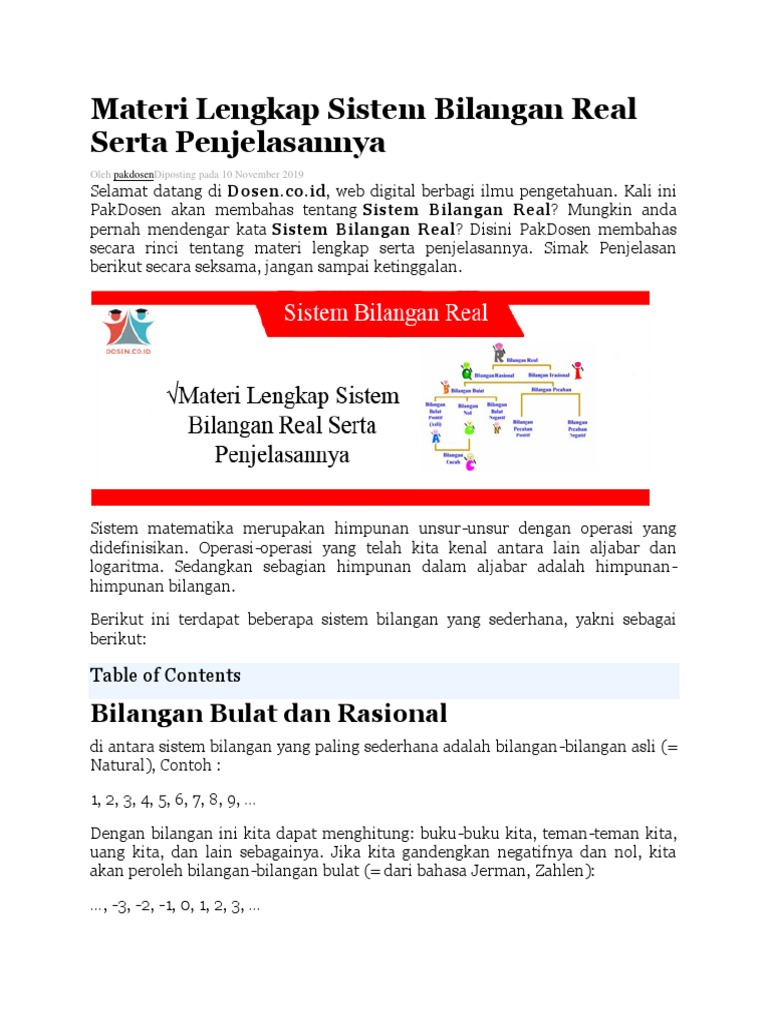 Materi Lengkap Sistem Bilangan Real Serta Penjelasannya | PDF