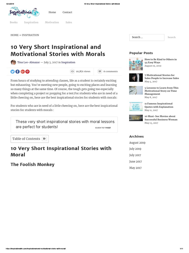 10 Very Short Inspirational Stories With Moral | PDF | Water | Nature
