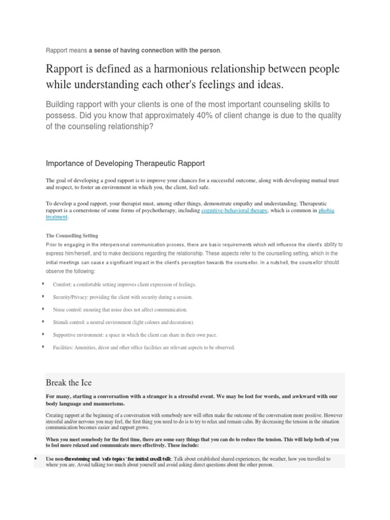 Building Rapport and Trust: Essential Counseling Skills for Developing ...