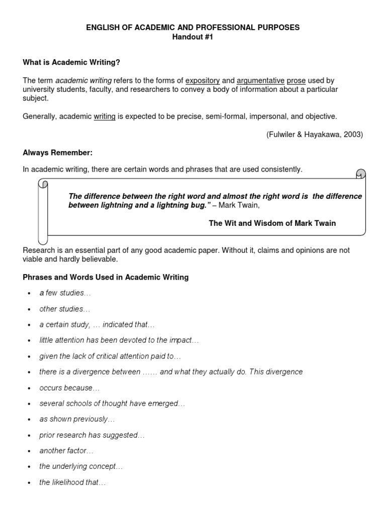 Academic Writing Handout | PDF | Argument | Academic Publishing