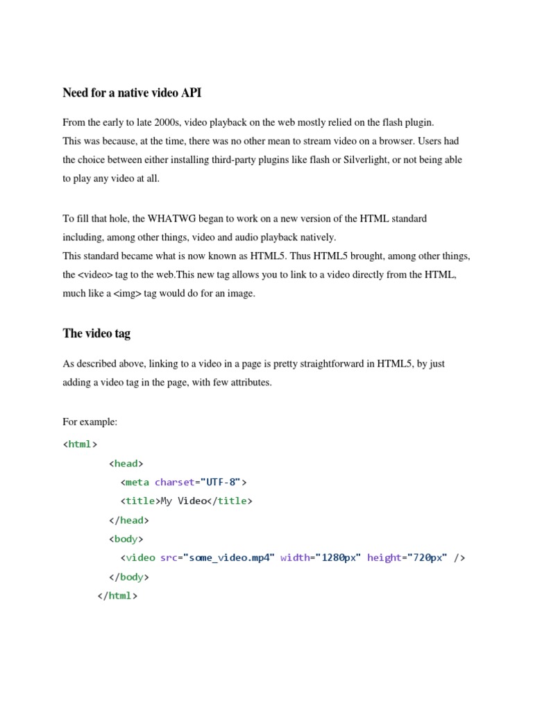 Native video playback with HTML5 | PDF | Html5 | Html