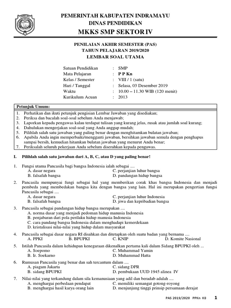 Soal PAS PPKn Kelas 8 Semester 1 | PDF | Politik