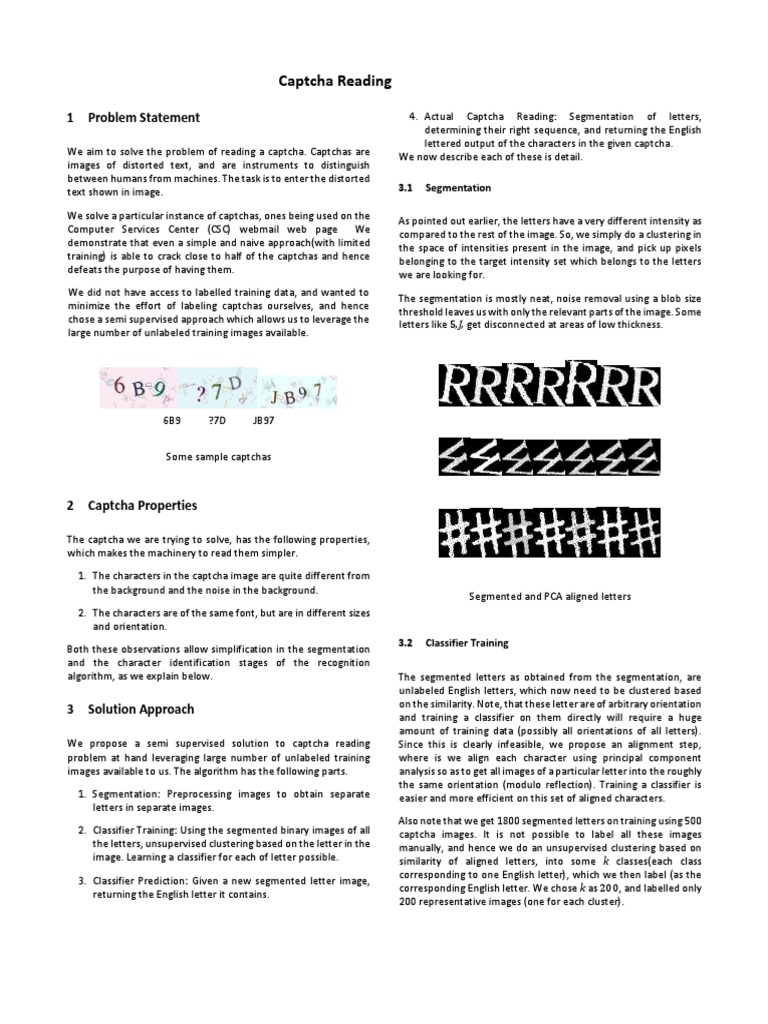 Captcha Reader Pdf Statistical Classification Image Segmentation