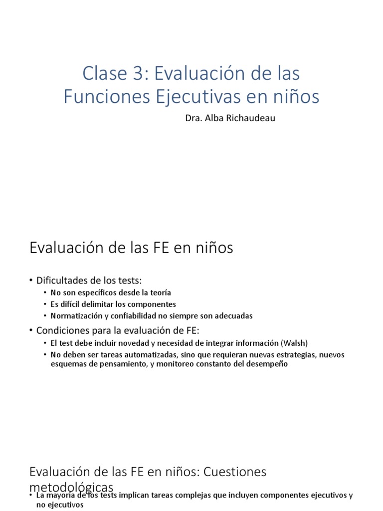 Evaluacion de Las Funciones Ejecutivas en Niños | PDF | Funciones ...