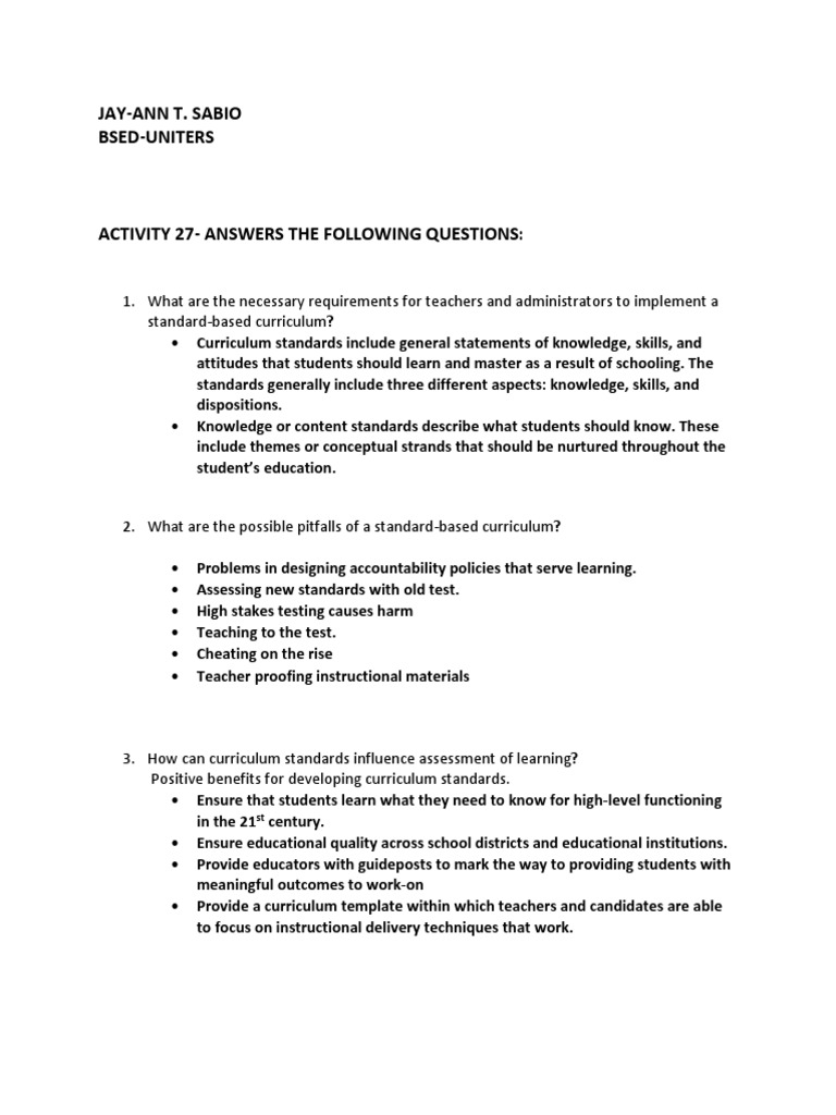 Benefits Of Standard Based Curriculum Pdf Educational Technology