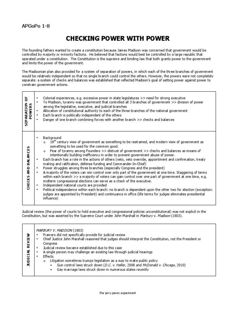 1-8 Checking Power With Power New PDF | PDF | Separation Of Powers ...
