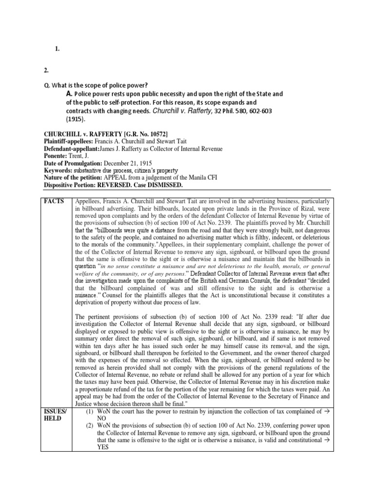 Police Power Case Digest | PDF | Crime & Violence | Crime Thriller