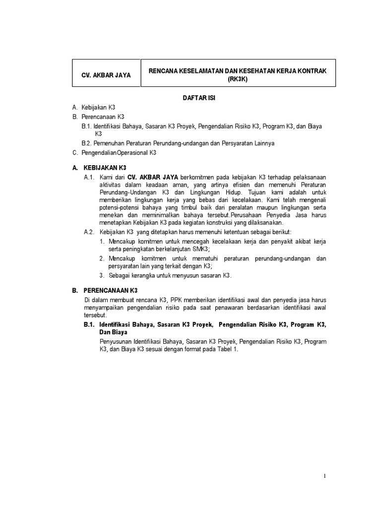 Rencana K3 Proyek Konstruksi | PDF