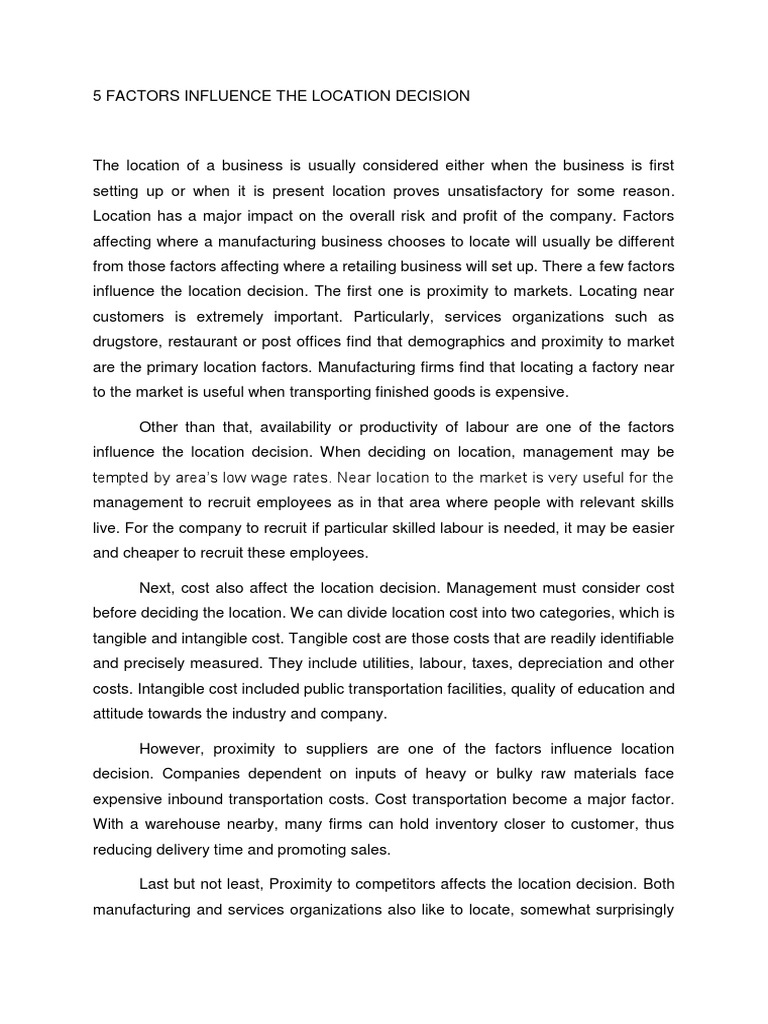 Factors Influence The Location Decision | PDF | Labour Economics | Cost