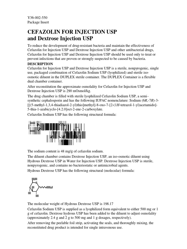 Cefazolin Injection Package Insert | PDF | Dose (Biochemistry) | Chemistry