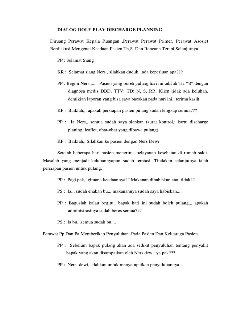 Dialog Role Play Discharge Planning | PDF