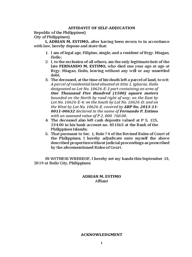 Affidavit of Self Adjudication | PDF | Affidavit | Comparative Law