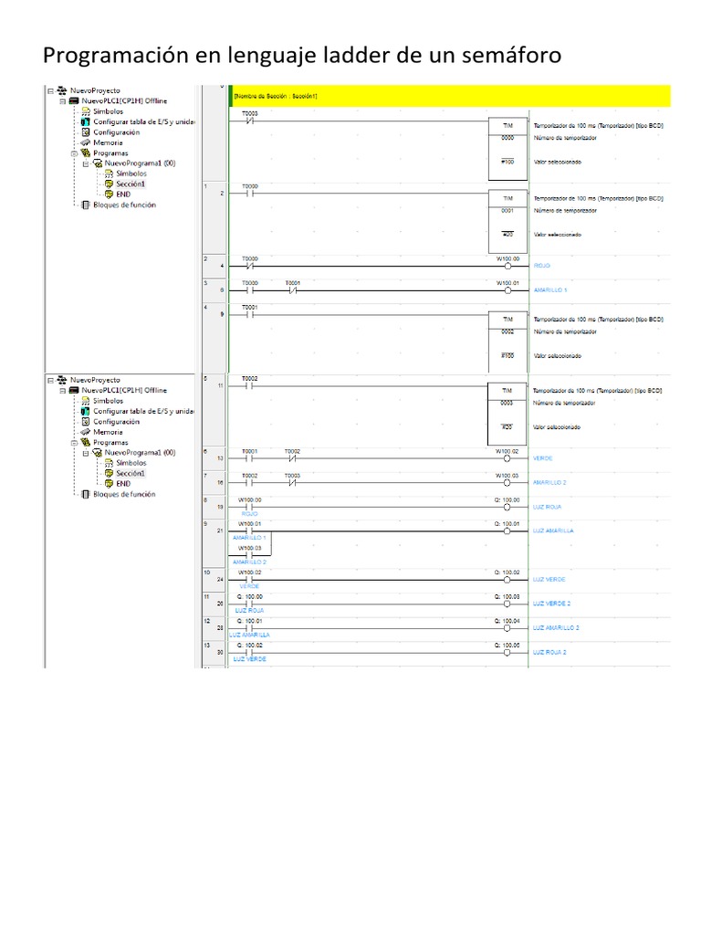 Programación en Lenguaje Ladder de Un Semáforo | PDF