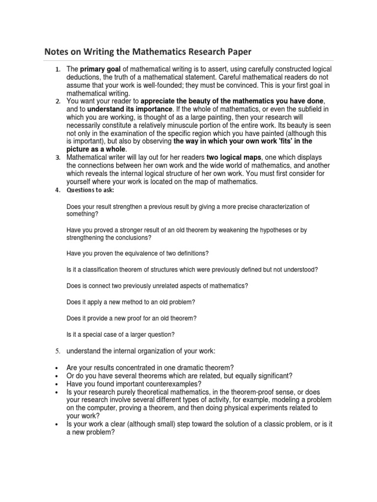 Notes On Writing The Mathematics Research Paper | PDF | Theorem ...