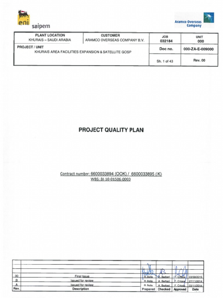 000-ZA-E-009000 - 00-Project Quality Plan PDF | PDF | Iso 9000 ...