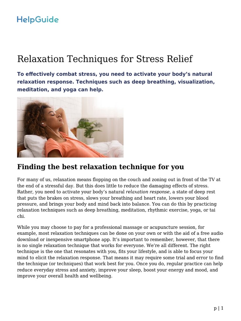 Relaxation Techniques For Stress Relief | PDF | Relaxation (Psychology ...