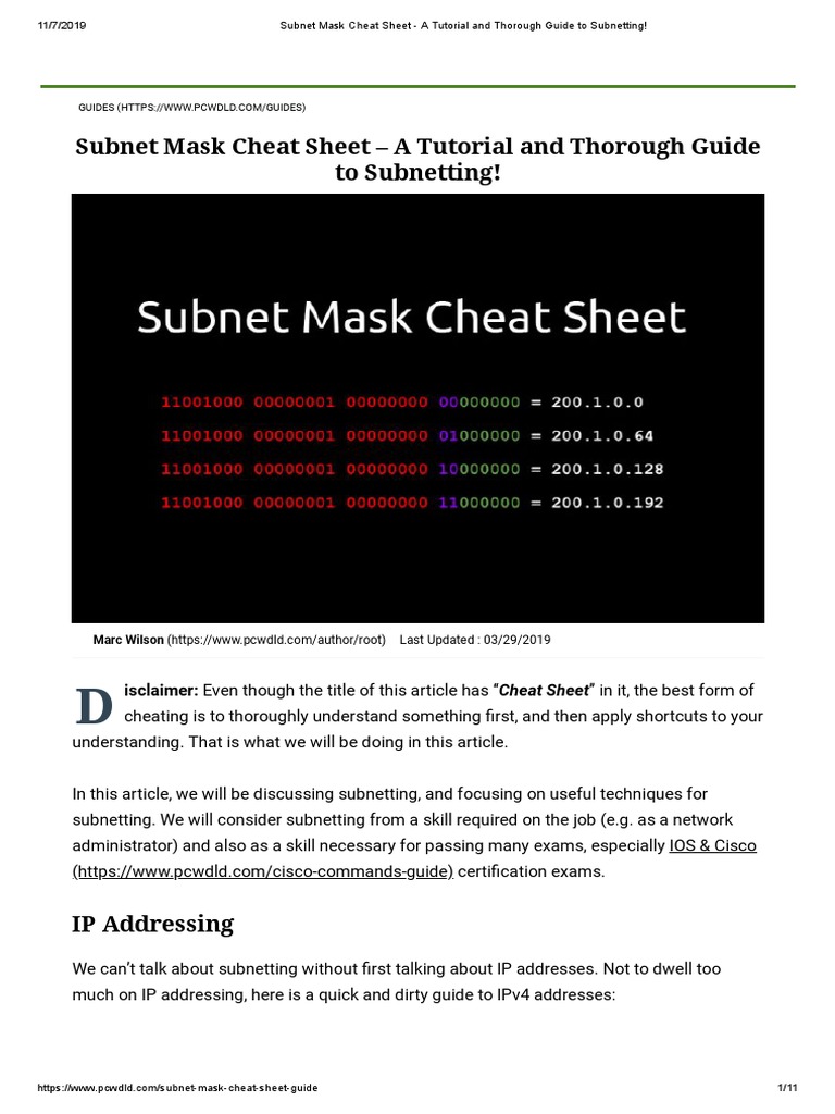 Subnet Mask Cheat Sheet - A Tutorial and Thorough Guide To Subnetting ...