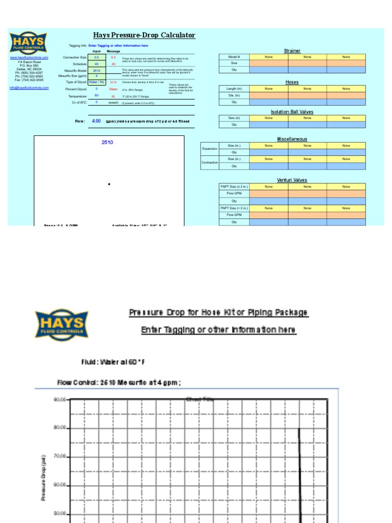 Hays Pressure Drop Calculator Guide | PDF | Spreadsheet | Flow Measurement
