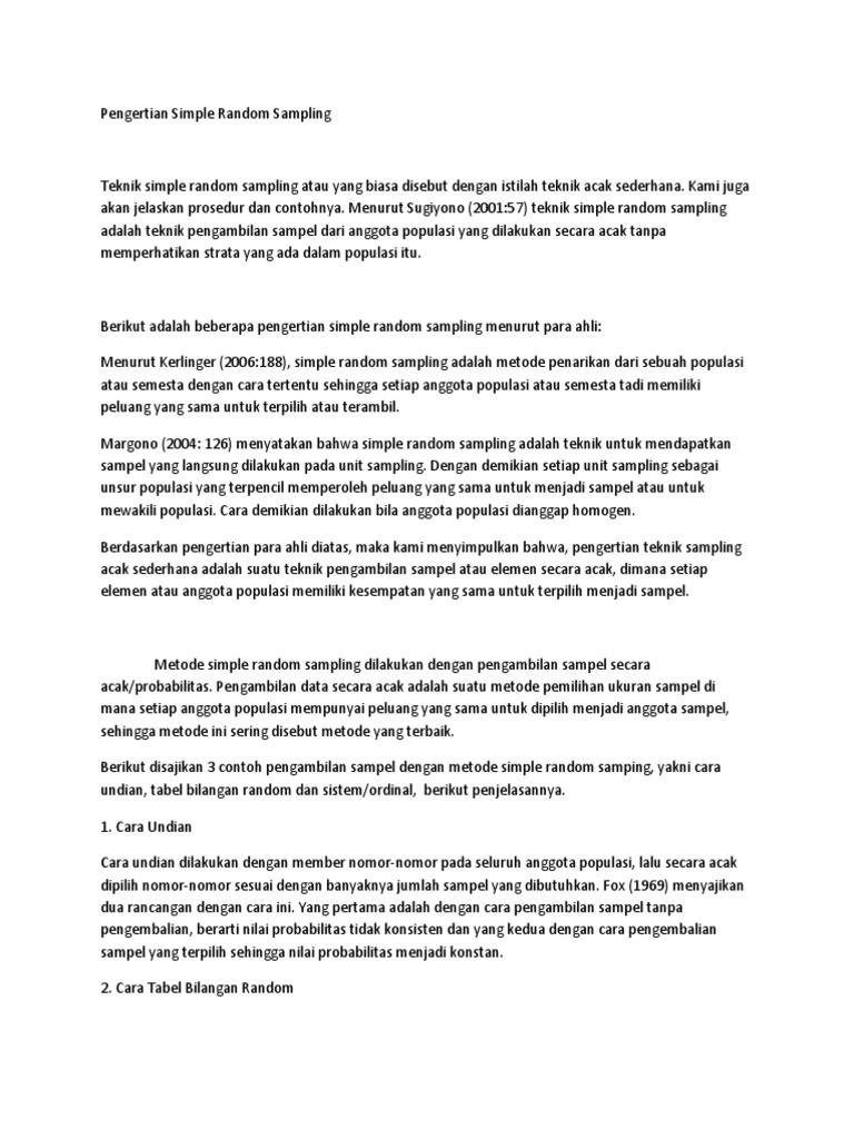 Simple Random Sampling Pdf 2020