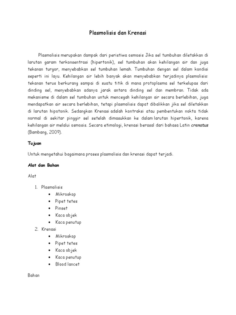 Plasmolisis Dan Krenasi | PDF