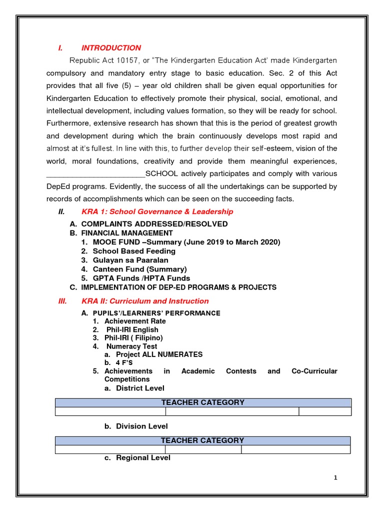 Kindergarten Year-End Accomplishment Report | PDF | Kindergarten | Pedagogy