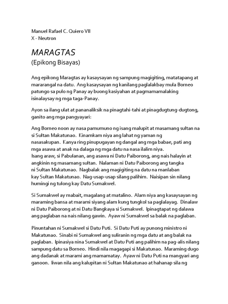 Filipino Maragtas Epic | PDF