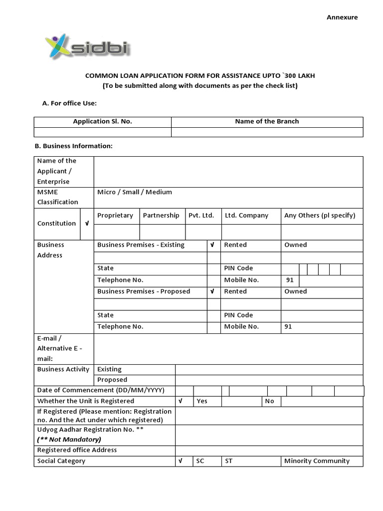 Common Loan Application Form for MSME | PDF | Corporations | Loans