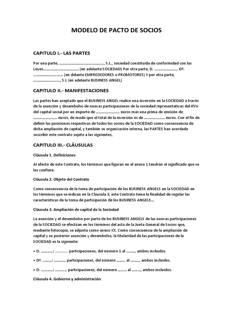 Plantilla Pacto Socios | PDF | Dividendo | Junta Directiva