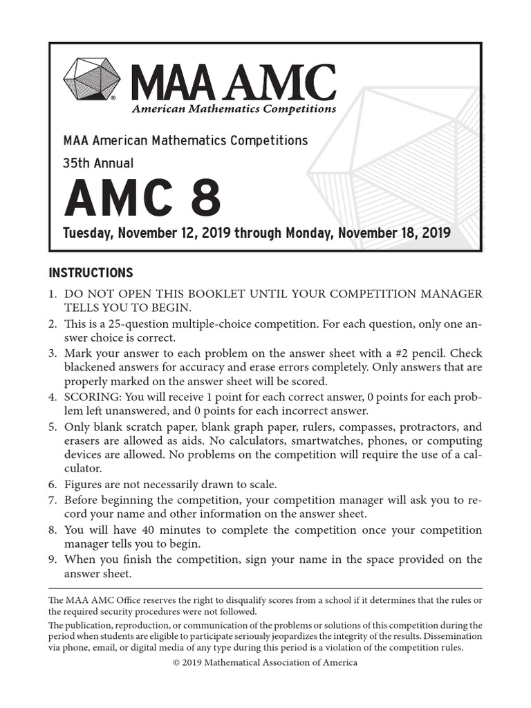Amc 8 - 2019 | PDF | Rectangle | Teaching Mathematics