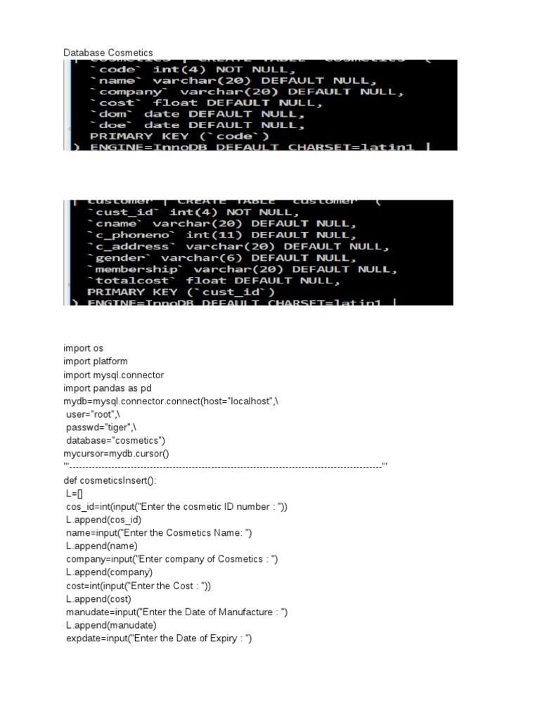 Database Cosmetics PDF | PDF | Computer Data | System Software