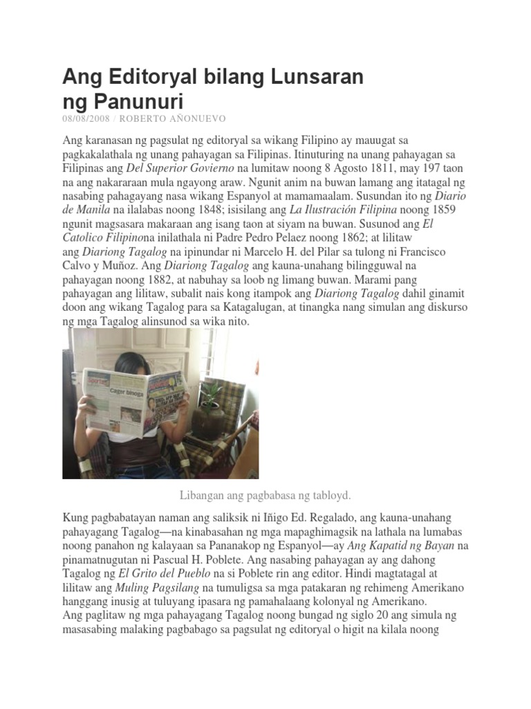 Ang Editoryal Bilang Lunsaran NG Panunuri | PDF