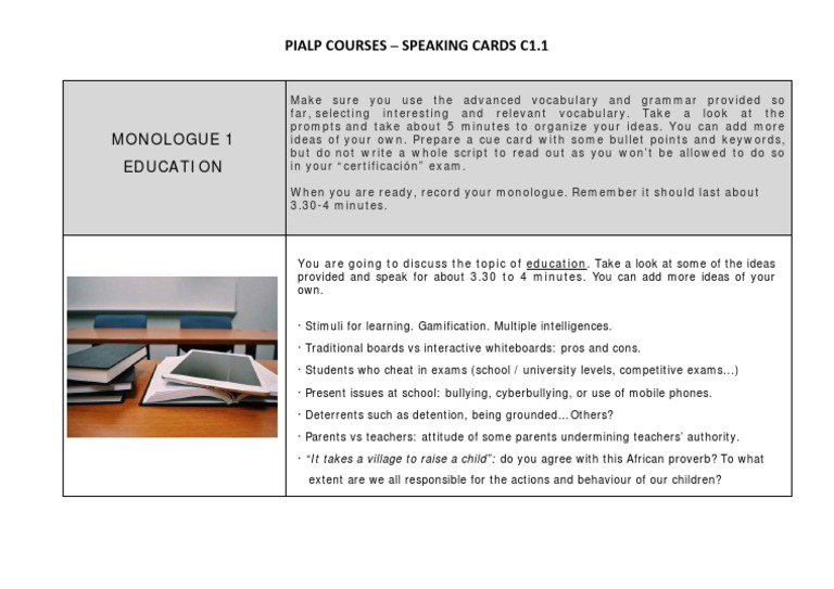 Monologue 1 - Education Speaking Card PDF | PDF | Language Arts ...