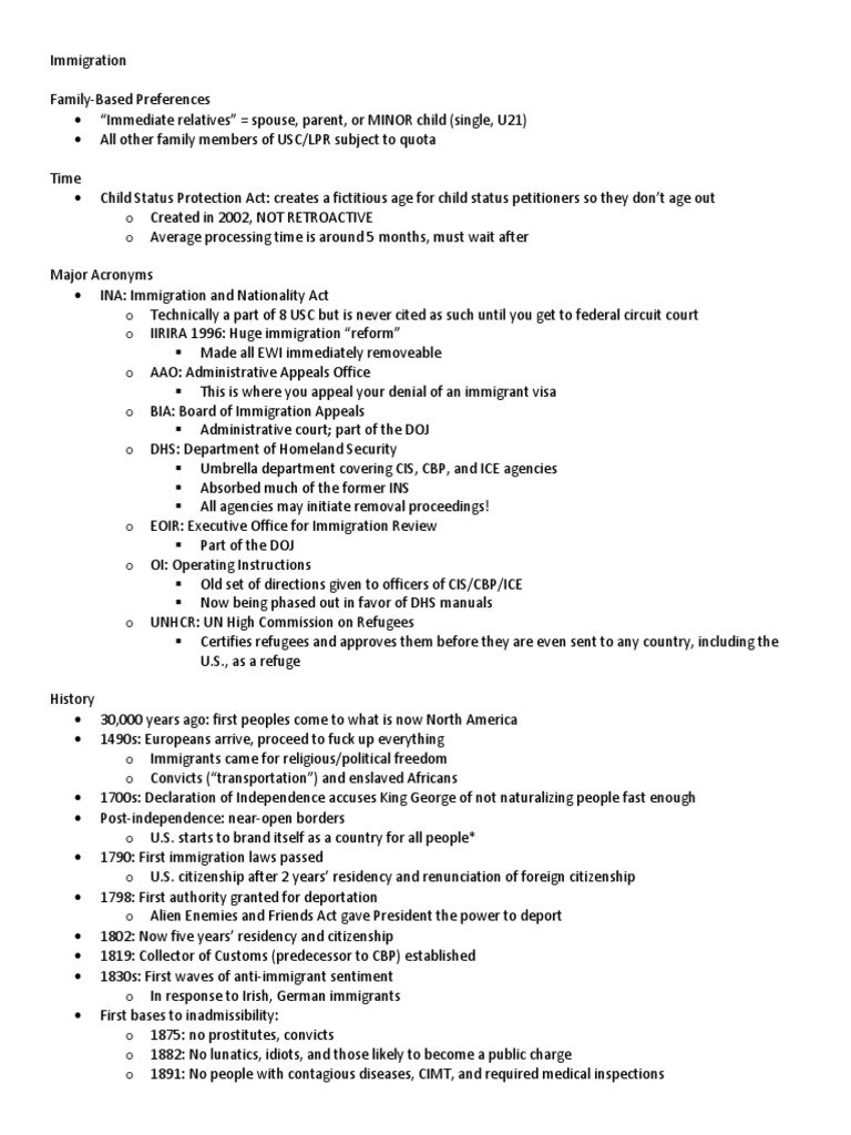 Immigration Outline | PDF | Naturalization | Travel Visa