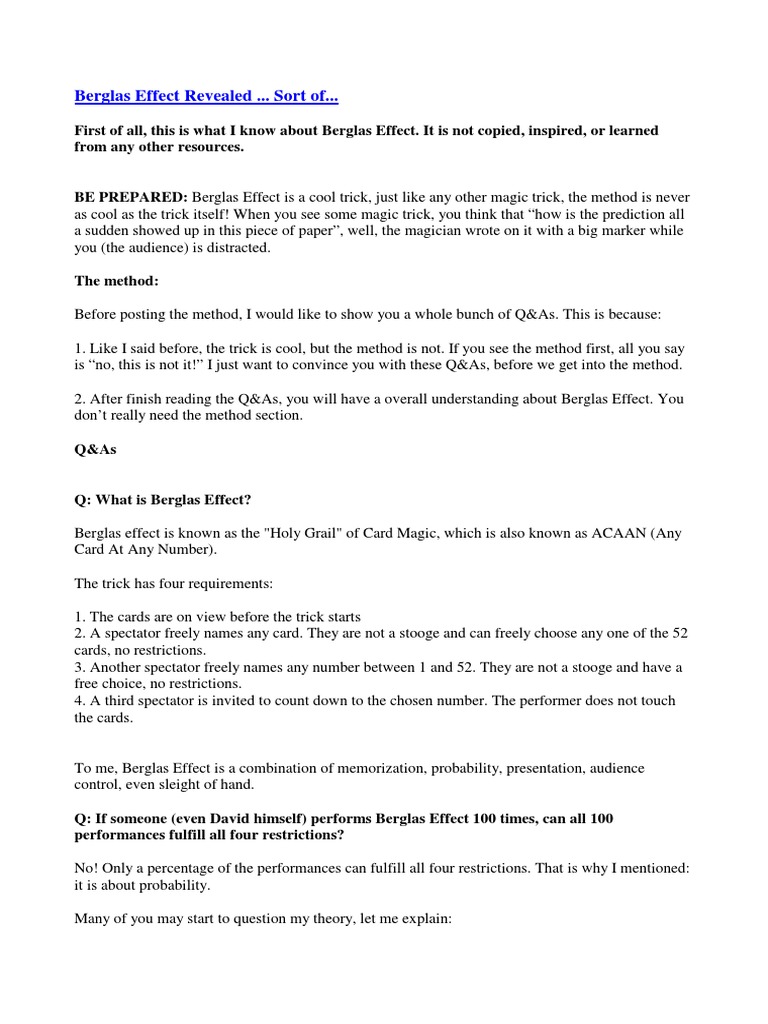 David Berglas - The Bergal Effect PDF | PDF | Magic (Illusion) | Cognition