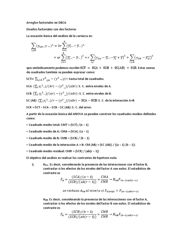 Arreglos Factoriales en DBCA | PDF | Análisis de variación | Diseño de experimentos