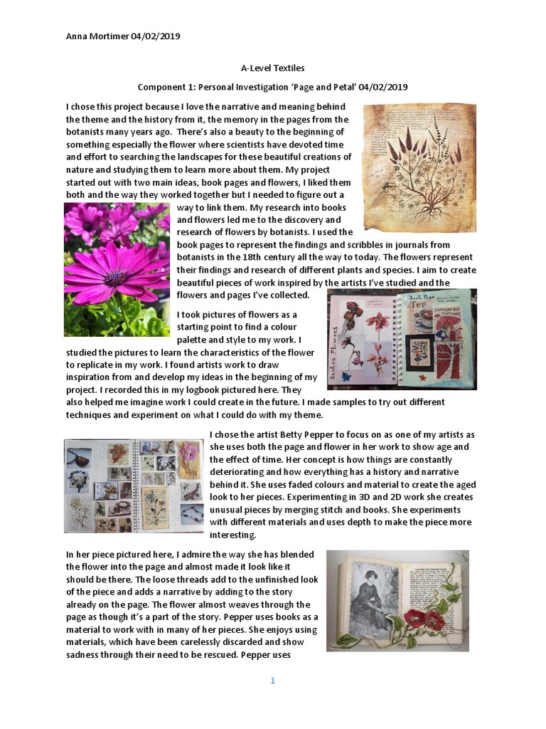 Textiles Personal Investigation Essay Final | PDF | Sewing | Embroidery